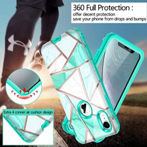 Hekodonk for iPhone XR Case Built in Screen Protector Heavy Duty High Impact Hard PC TPU Bumper Full Body Protective Shockproof Anti-Scratch Cover for Apple iPhone XR 6.1 Inch 2018-Marble Mint