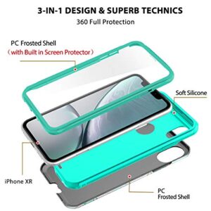 Hekodonk for iPhone XR Case Built in Screen Protector Heavy Duty High Impact Hard PC TPU Bumper Full Body Protective Shockproof Anti-Scratch Cover for Apple iPhone XR 6.1 Inch 2018-Marble Mint