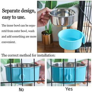 kathson Crate Dog Bowl, Removable Stainless Steel Hanging Pet Cage Bowl Food & Water Feeder Coop Cup for Cat, Puppy, Birds, Rats, Guinea Pigs 2pcs(Blue,Green)