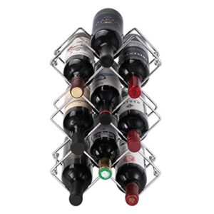 Buruis Countertop Wine Rack - 10 Bottle Wine Holder for Red White Wine Storage - Freestanding Metal Wine Rack - Small Tabletop Wine Rack - Modern Wine Bottle Holder - Silver