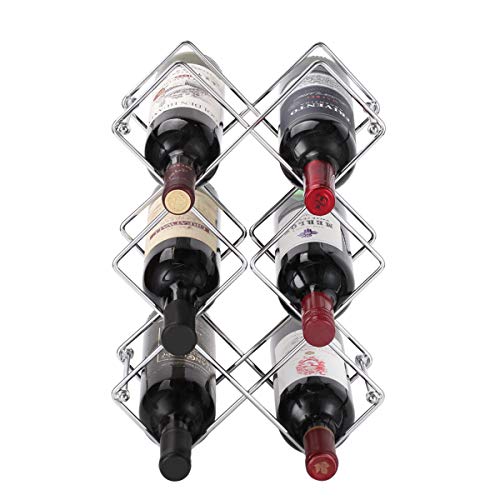 Buruis Countertop Wine Rack - 10 Bottle Wine Holder for Red White Wine Storage - Freestanding Metal Wine Rack - Small Tabletop Wine Rack - Modern Wine Bottle Holder - Silver