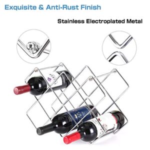 Buruis Countertop Wine Rack - 10 Bottle Wine Holder for Red White Wine Storage - Freestanding Metal Wine Rack - Small Tabletop Wine Rack - Modern Wine Bottle Holder - Silver