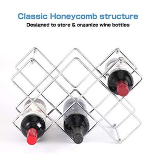 Buruis Countertop Wine Rack - 10 Bottle Wine Holder for Red White Wine Storage - Freestanding Metal Wine Rack - Small Tabletop Wine Rack - Modern Wine Bottle Holder - Silver