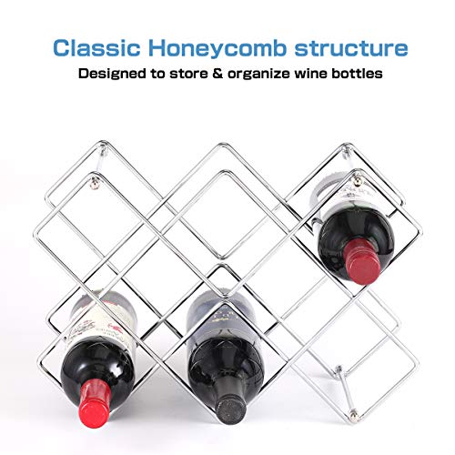 Buruis Countertop Wine Rack - 10 Bottle Wine Holder for Red White Wine Storage - Freestanding Metal Wine Rack - Small Tabletop Wine Rack - Modern Wine Bottle Holder - Silver