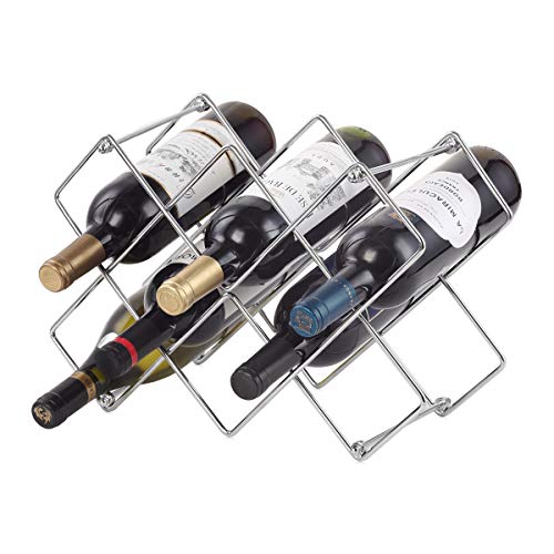 Buruis Countertop Wine Rack - 10 Bottle Wine Holder for Red White Wine Storage - Freestanding Metal Wine Rack - Small Tabletop Wine Rack - Modern Wine Bottle Holder - Silver