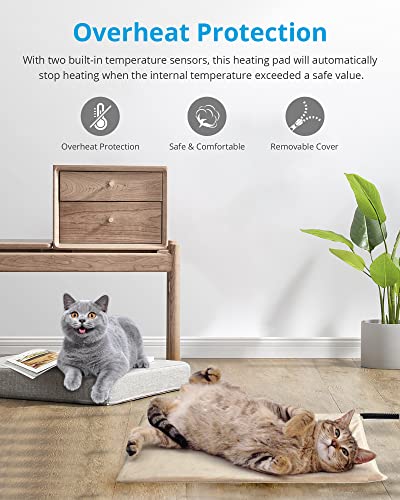 NICREW Pet Heating Pad, Temperature Adjustable Dog Cat Heating Pad with Auto Shut Off Timer, Indoor Pet Heated Bed Mat for Cats and Dogs, MET Safety Listed, 17.7 x 15.7 Inches, 55W (max)