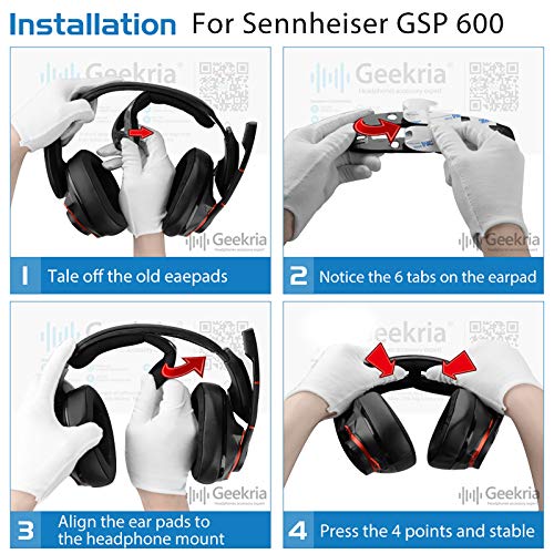 Geekria Ear Pads + Headband Compatible with Sennheiser GSP 600, GSP 670, GSP 500 Gaming Headset Ear Cushion +Headband Cushion/Ear Cups and Headband/Replacement Repair Parts Suit (Black)