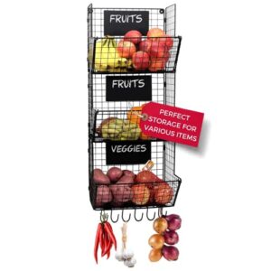 granrosi hanging fruit basket, hanging wall basket, fruit basket for kitchen, hanging fruit baskets for kitchen, hanging wall vegetable fruit baskets, set of 3 hanging baskets for kitchen - black