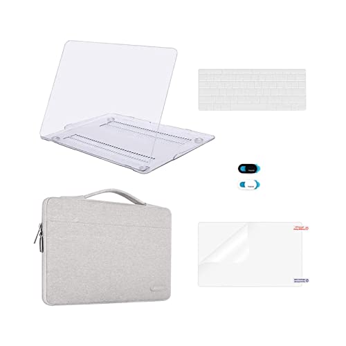 MOSISO Compatible with MacBook Air 13 inch Case (A1369 A1466, Older Version 2010-2017 Release), Plastic Hard Shell Case & Sleeve Bag & Keyboard Cover & Webcam Cover & Screen Protector, Clear&Gray