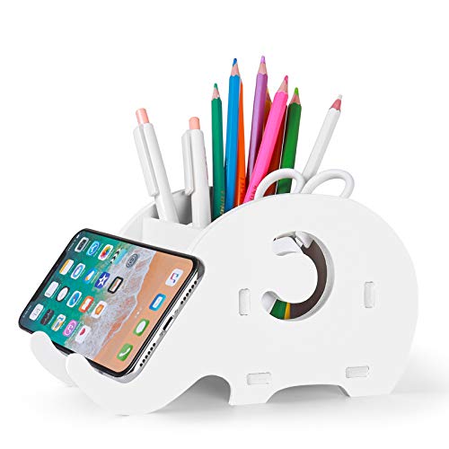 MOKANI Desk Supplies Organiser, Cute Elephant Pencil Holder Multifunctional Office Accessories Desk Decoration with Cell Phone Stand Office Supplies Desk Decor Organiser Christmas Gifts