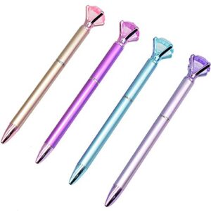 Maydahui 12PCS Big Diamond Retractable Ballpoint Pen gem pens Rhinestones Crystal Bling Plated Metal Color Black Gel Ink Ballpen for Women Students Girls