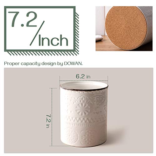 DOWAN Kitchen Utensil Holder, 7.2”Extra Large Farmhouse Utensil Holders for Countertop, White Ceramic Utensil Crock, Anti Slip & Scratch Cork Bottom, Utensil Holder for Kitchen Counter