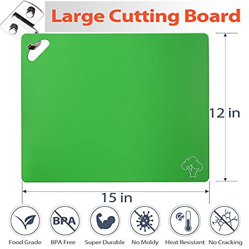 Extra-Thick Plastic Cutting Boards for Kitchen Dishwasher Safe Non-SIip, Flexible Cutting Mats for Cooking, No-Porous, BPA-Free, Food Icons & EZ-Grip Handle (Colorful Set of 4)