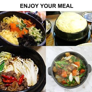 Jovely Korean Cooking Premium Ceramic Stone Bowl(Dolsot or Ddukbaegi) Diameter 6.3'' High 2.95'' Sizzling Hot Pot for Korean food such as Bibimbap and Soup (with Tray and Special Bowl Tongs Set)