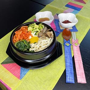 Jovely Korean Cooking Premium Ceramic Stone Bowl(Dolsot or Ddukbaegi) Diameter 6.3'' High 2.95'' Sizzling Hot Pot for Korean food such as Bibimbap and Soup (with Tray and Special Bowl Tongs Set)