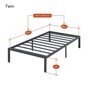 PrimaSleep 14 inch Dura Metal Steel Slate Bed Frame/Noise Free, , Twin, Black