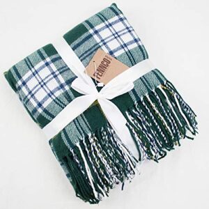 Fennco Styles Cozy Plaid Design Throw Blanket with Tassels - 50" W x 60" L (Green)