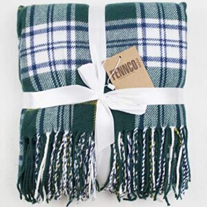 Fennco Styles Cozy Plaid Design Throw Blanket with Tassels - 50" W x 60" L (Green)