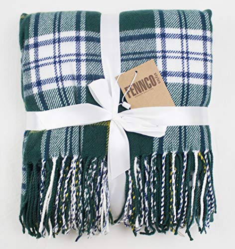 Fennco Styles Cozy Plaid Design Throw Blanket with Tassels - 50" W x 60" L (Green)