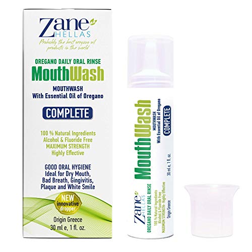 Zane Hellas MouthWash. Oral Rinse with Oregano Oil Power. Ideal for Gingivitis, Plaque, Dry Mouth, and Bad Breath. Alcohol and Fluoride Free. 100% Herbal Solution. 1 fl.oz.-30ml.