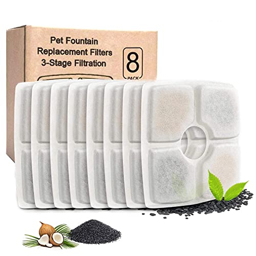 PK.ZTopia 8-Pack Cat Water Fountain Filter, Pet Fountain Filters, Replacement Filters for 84oz/2.5L Automatic Pet Fountain Cat Water Fountain Dog Water Dispenser