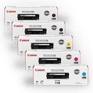 canon genuine toner bundle 118, 5 pack - 1 of each: cyan, magenta, yellow, and 2 black, item code: 2660b022