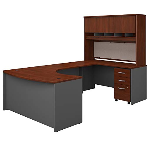 bbf Series C Right Hand Bow U-Shaped Desk with Hutch and Storage in Hansen Cherry Gray