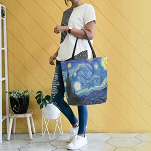 ZZKKO Van Gogh Canvas Tote Grocery Bag Shoulder Casual Book Bag Large for Women Teachers, Starry Night Cotton Bag Shopping Purse Handbag Reusable Multipurpose Use