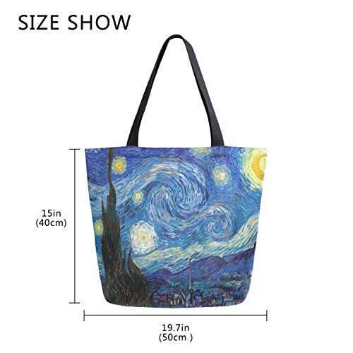 ZZKKO Van Gogh Canvas Tote Grocery Bag Shoulder Casual Book Bag Large for Women Teachers, Starry Night Cotton Bag Shopping Purse Handbag Reusable Multipurpose Use