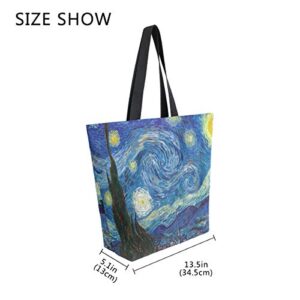 ZZKKO Van Gogh Canvas Tote Grocery Bag Shoulder Casual Book Bag Large for Women Teachers, Starry Night Cotton Bag Shopping Purse Handbag Reusable Multipurpose Use