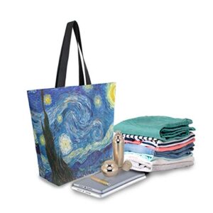 ZZKKO Van Gogh Canvas Tote Grocery Bag Shoulder Casual Book Bag Large for Women Teachers, Starry Night Cotton Bag Shopping Purse Handbag Reusable Multipurpose Use