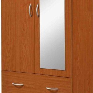 Hodedah Two Door Wardrobe with Two Drawers and Hanging Rod plus Mirror, Cherry