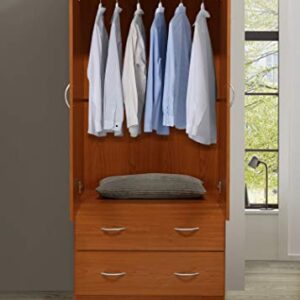 Hodedah Two Door Wardrobe with Two Drawers and Hanging Rod plus Mirror, Cherry