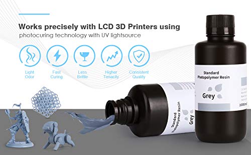 ELEGOO 3D Printer Resin LCD UV-Curing Resin 405nm Standard Photopolymer Resin for LCD 3D Printing Grey 1000g