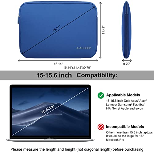 AULEEP 15-15.6 Inch Laptop Sleeves, Neoprene Notebook Computer Pocket Tablet Carrying Sleeve/Water-Resistant Compatible Laptop Sleeve for Acer/Asus/Dell/Lenovo/HP, Dark Blue