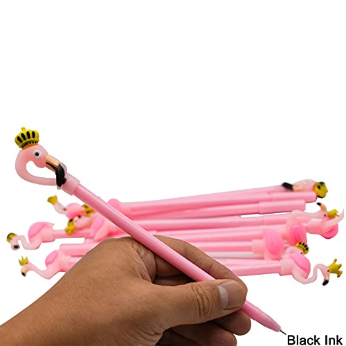 Maydahui 28PCS Crown Flamingo Shaped Rollerball Pen Black Gel Ink Pens Cute Animal Design for Office School Home