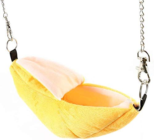 Hotumn 2 Piece Hamster Cage Soft Hammock Bed Small Pet House Hamster Nest Chinchilla Sleep and Play (Banana + Pineapple, Yellow)