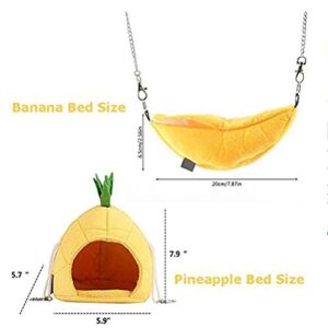 Hotumn 2 Piece Hamster Cage Soft Hammock Bed Small Pet House Hamster Nest Chinchilla Sleep and Play (Banana + Pineapple, Yellow)