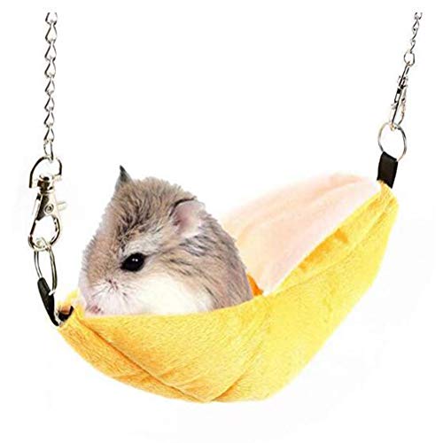 Hotumn 2 Piece Hamster Cage Soft Hammock Bed Small Pet House Hamster Nest Chinchilla Sleep and Play (Banana + Pineapple, Yellow)