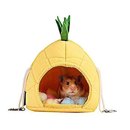 Hotumn 2 Piece Hamster Cage Soft Hammock Bed Small Pet House Hamster Nest Chinchilla Sleep and Play (Banana + Pineapple, Yellow)