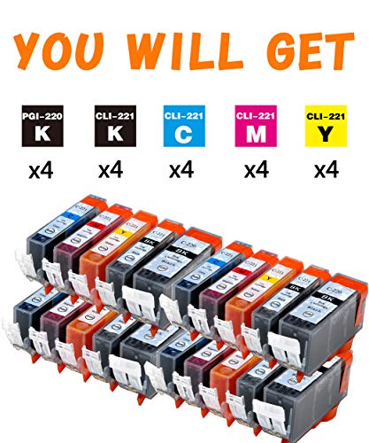 20-Pack Compatible PGI220 CLI221 Ink Cartridge PGI-220 CLI-221 Used for Canon PIXMA MX860 MX870 MP540 MP550 MP560 MP620 MP640 MP980 IP3600 IP4700 Printer (4XLBK/4BK/4C/4M/4Y), by EasyPrint