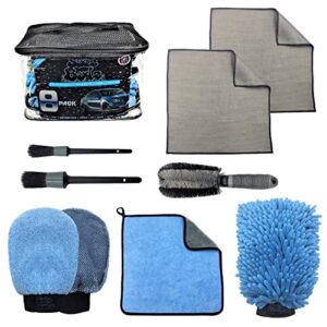 sudz budz premium microfiber car wash kit 8pcs | multipurpose car wash mitts, microfiber towel set, wheel brush, car detailing brush set. auto detailing supplies for exterior washing interior cleaning