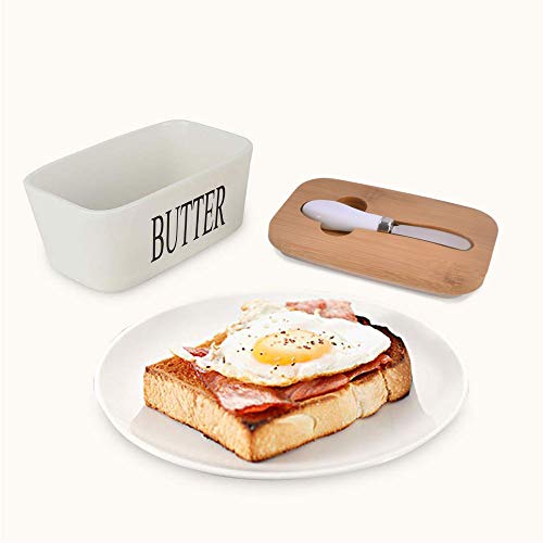 SZUAH Porcelain Butter Dish with Lid and Knife (500ml), Large Butter Keeper Container Butter Dishes with Covers for Countertop High Quality Silicone Sealing, Dishwasher Safe