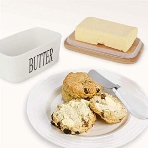 SZUAH Porcelain Butter Dish with Lid and Knife (500ml), Large Butter Keeper Container Butter Dishes with Covers for Countertop High Quality Silicone Sealing, Dishwasher Safe