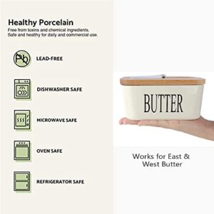 SZUAH Porcelain Butter Dish with Lid and Knife (500ml), Large Butter Keeper Container Butter Dishes with Covers for Countertop High Quality Silicone Sealing, Dishwasher Safe