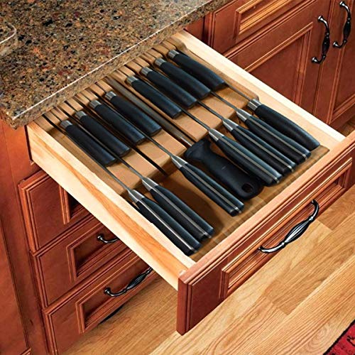 NIUXX Bamboo In-Drawer Knife Block Set for 16 Knives(Not Included), Large Kitchen Detachable Washable Cutlery Slot Organizer Storage Holder for Sharpening Steel and Cutter