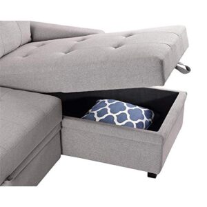 BOWERY HILL Light Gray Linen Reversible/Sectional Sleeper Sofa with Storage for Small Space