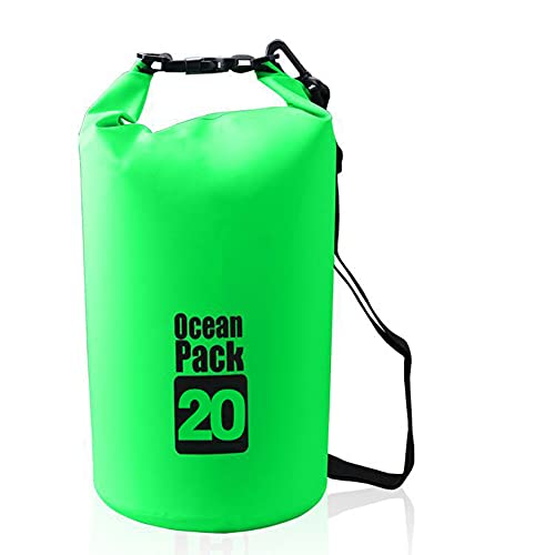 Acever Outdoor Dry Sack/Floating Waterproof Bag 2L/3L/5L/10L/15L/20L/30L for Boating, Kayaking, Hiking, Snowboarding, Camping, Rafting, Fishing and Backpacking (Green, 20L)