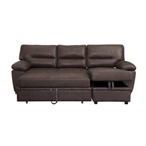 BOWERY HILL Contemporary Saddle Brown Microfiber Reversible Sleeper Sectional Sofar with Storage