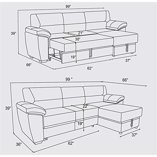 BOWERY HILL Contemporary Saddle Brown Microfiber Reversible Sleeper Sectional Sofar with Storage